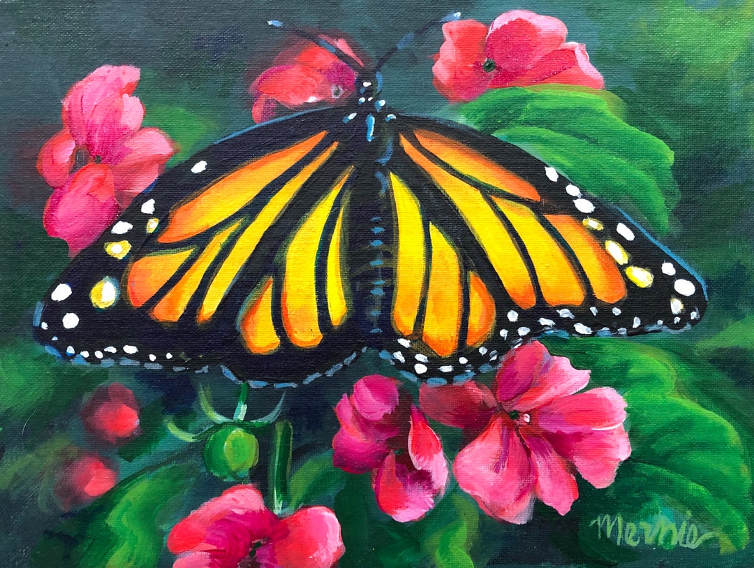 Monarch Butterfly Original 9x12 Acrylic Painting, Monarch & Pink ...