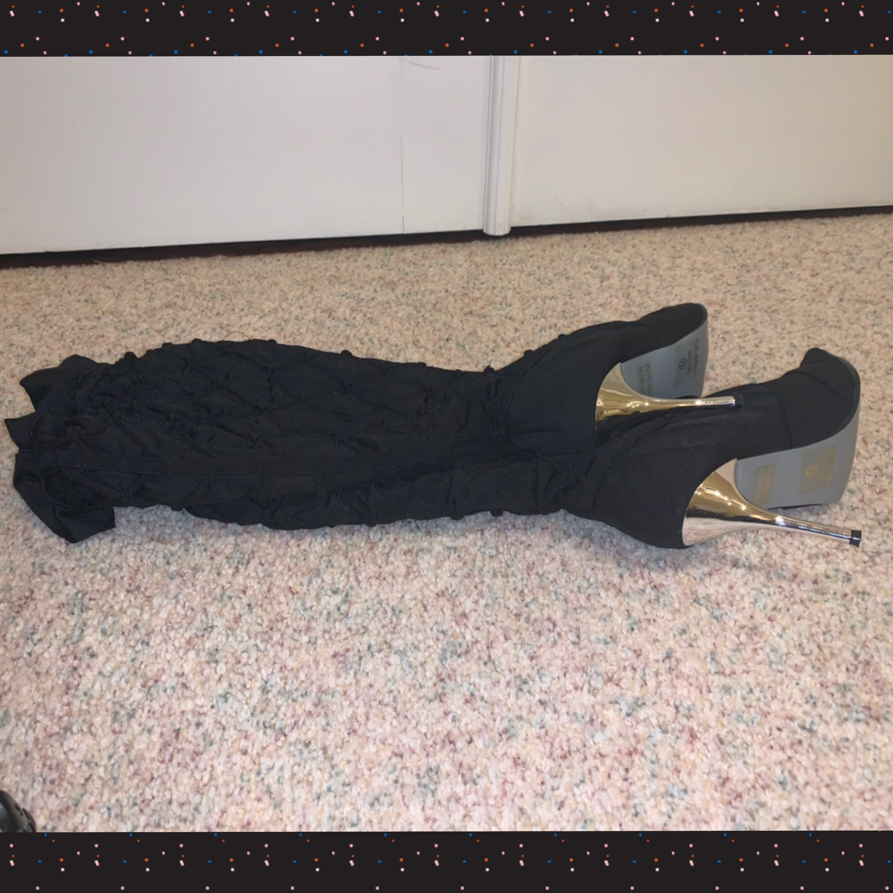 Black Gathered Quilted Lycra Stretch Sock Ruffle Knee Boots 7.5 - Etsy