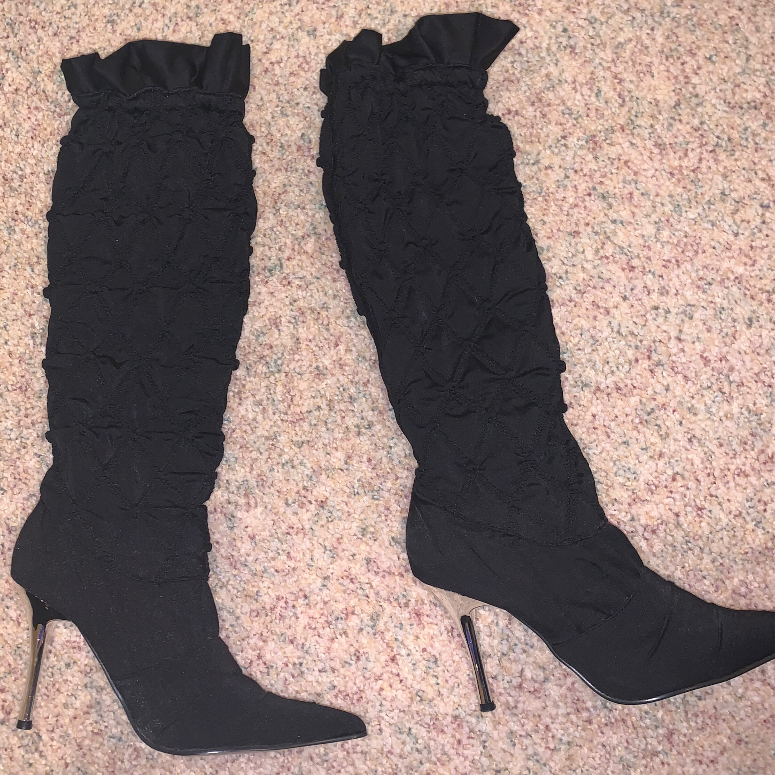 Black Gathered Quilted Lycra Stretch Sock Ruffle Knee Boots 7.5 - Etsy