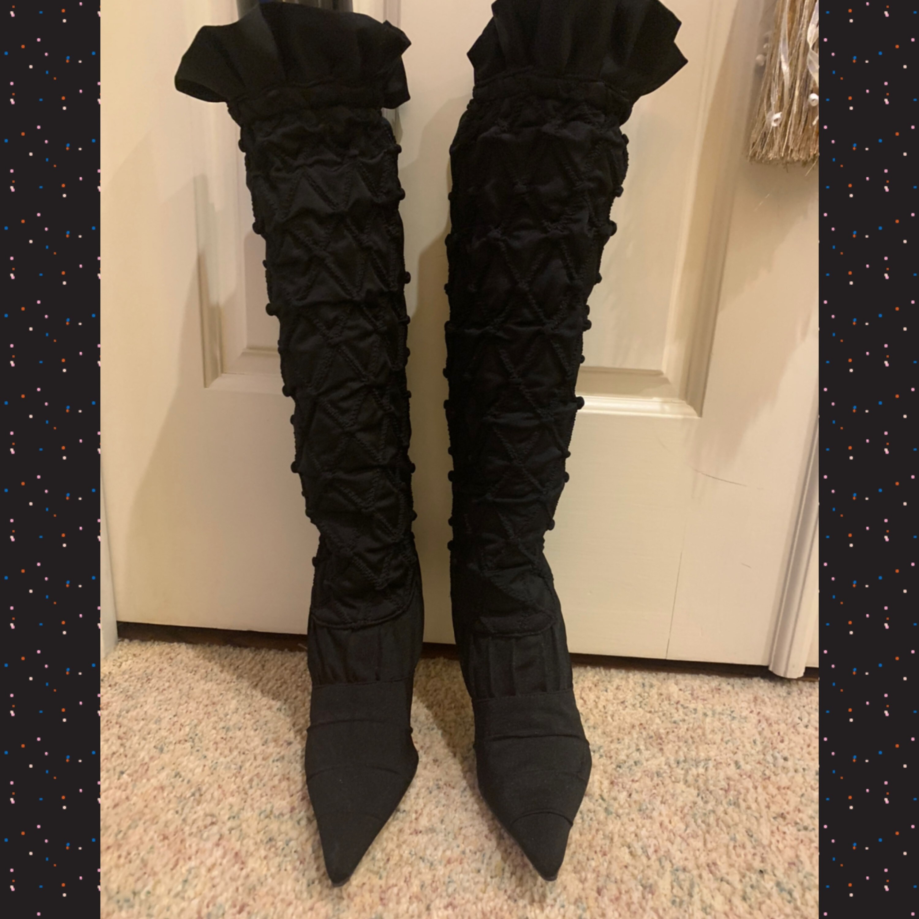 Black Gathered Quilted Lycra Stretch Sock Ruffle Knee Boots 7.5 - Etsy
