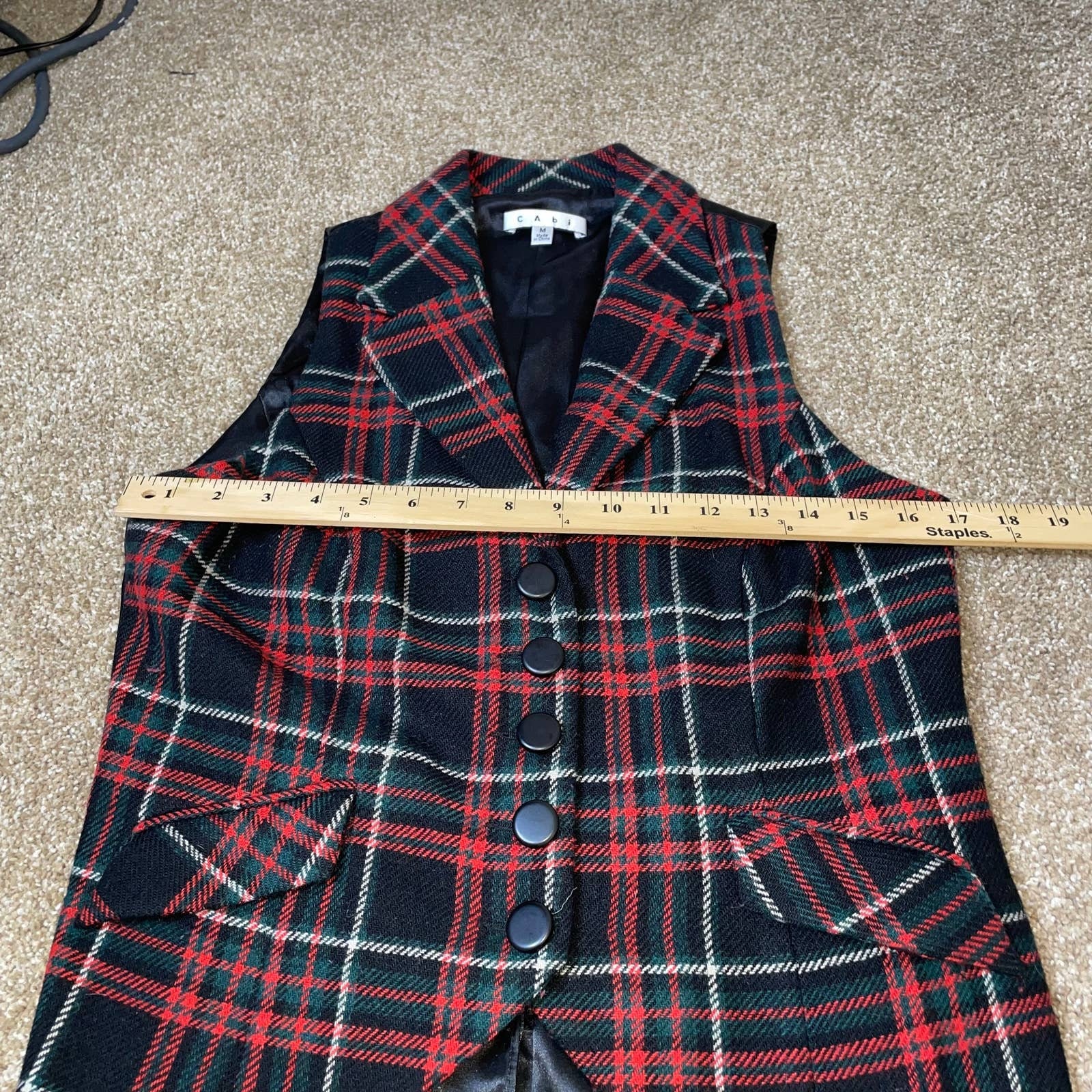 Cabi Vest Tartan Plaid Vest Red/black Button up Collared Pockets SZ M ...