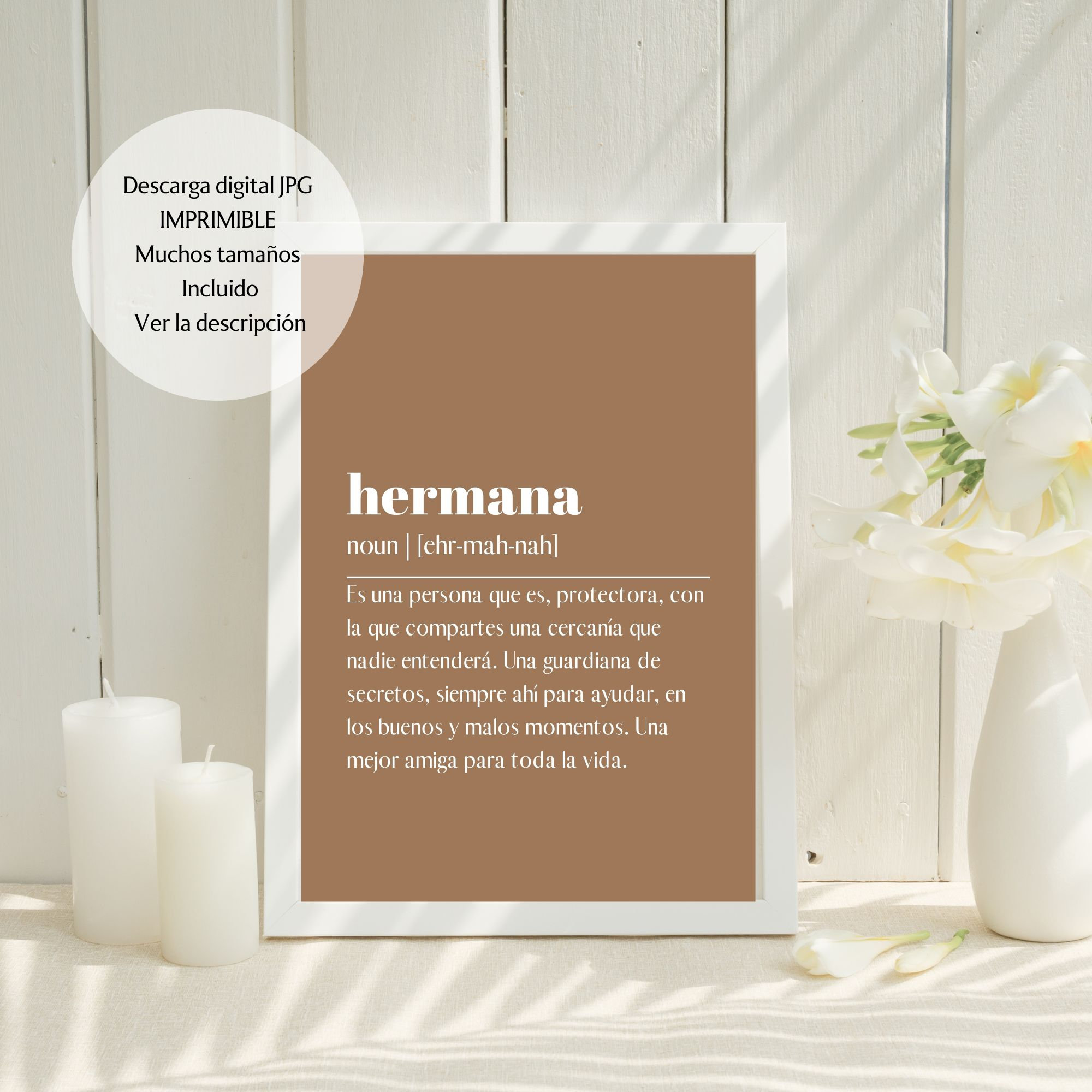 Hermana Definition Printable Art Gift for Sister Mothers Day Gift ...