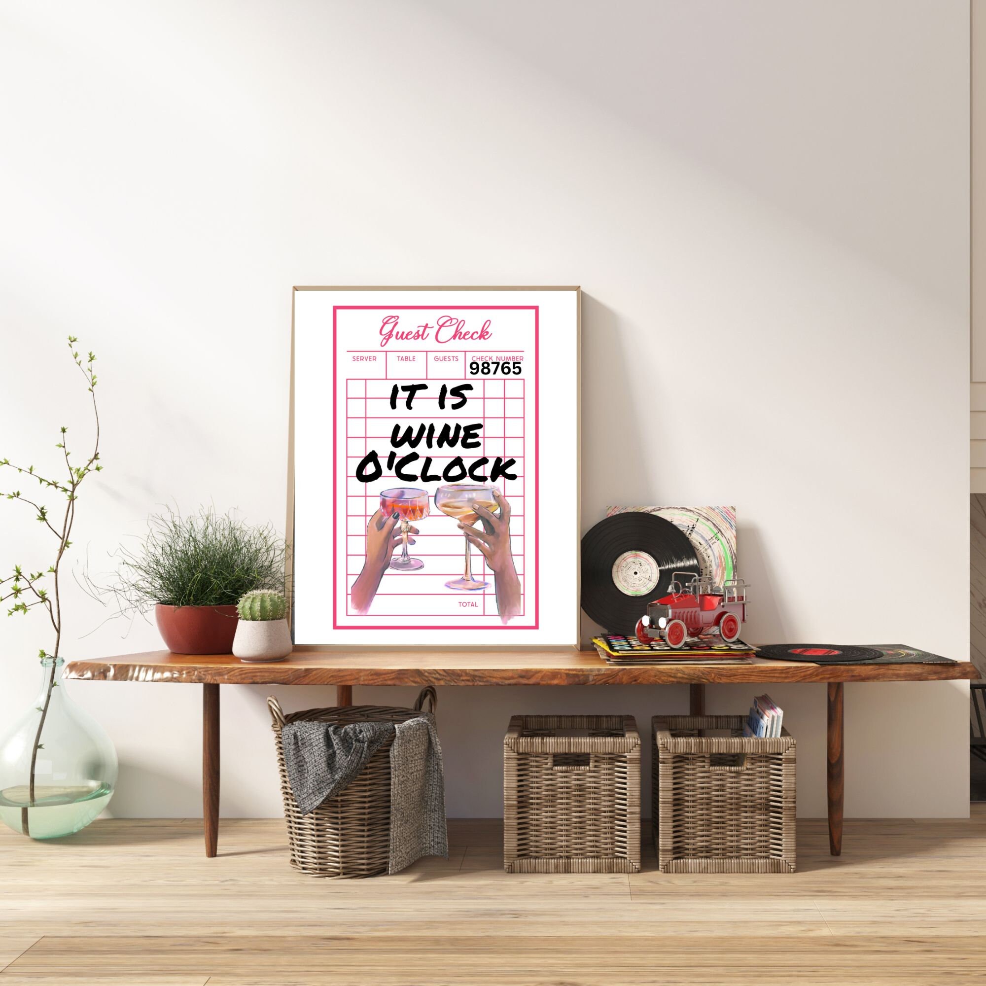 Retro Wine O Clock Guest Check Print Trendy Room Decor for Wine Lovers ...