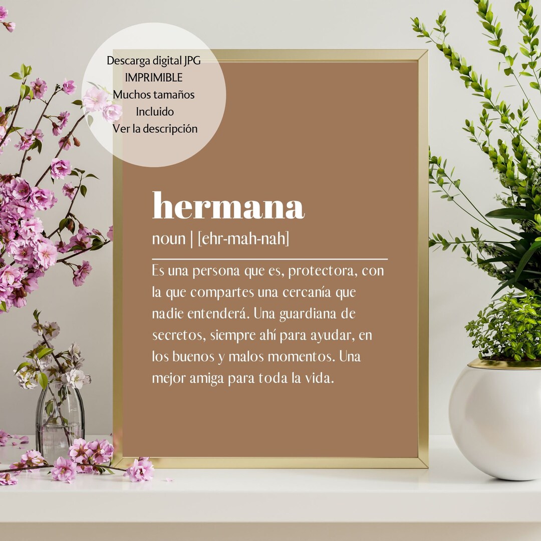 Hermana Definition Printable Art Gift for Sister Mothers Day Gift ...