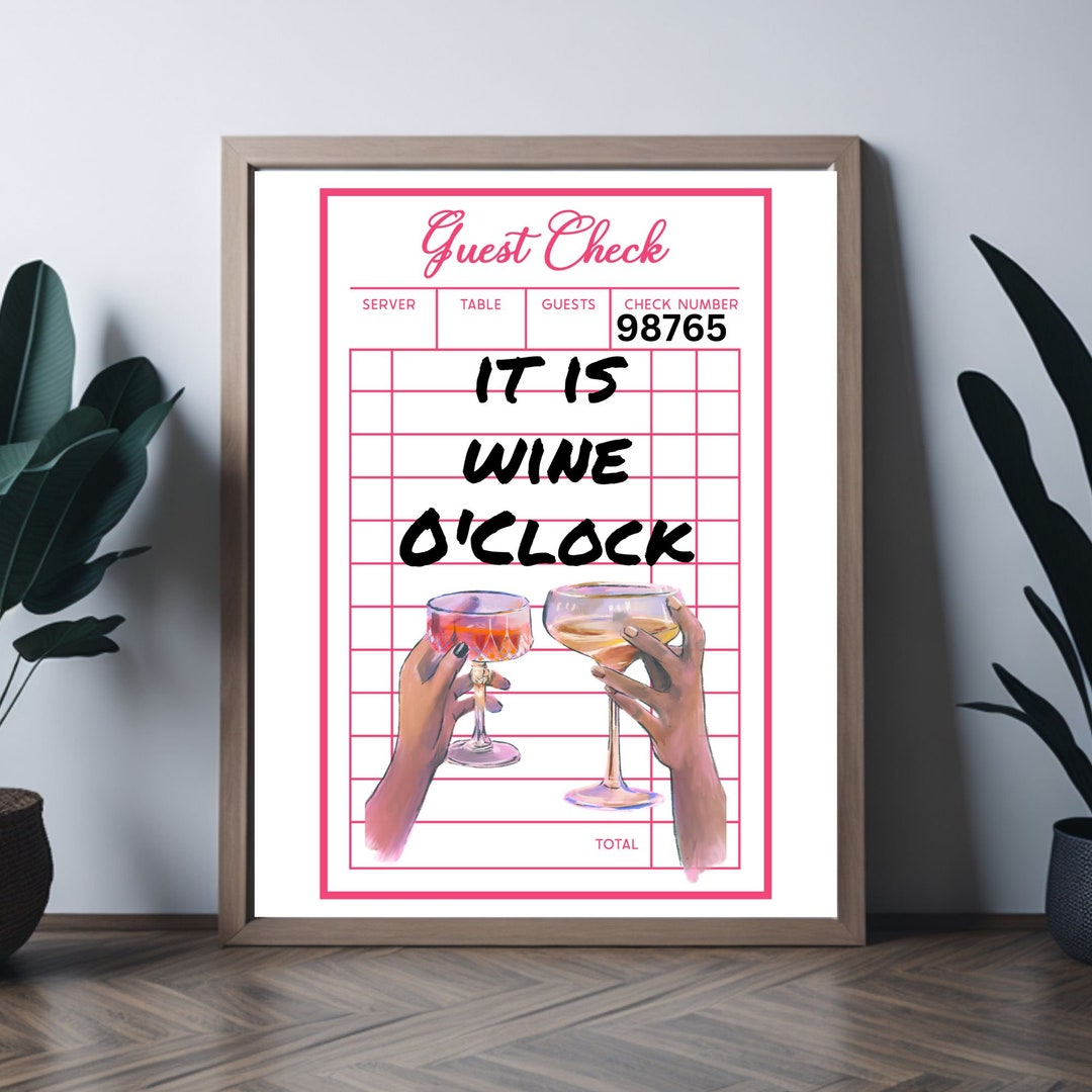 Retro Wine O Clock Guest Check Print Trendy Room Decor for Wine Lovers ...