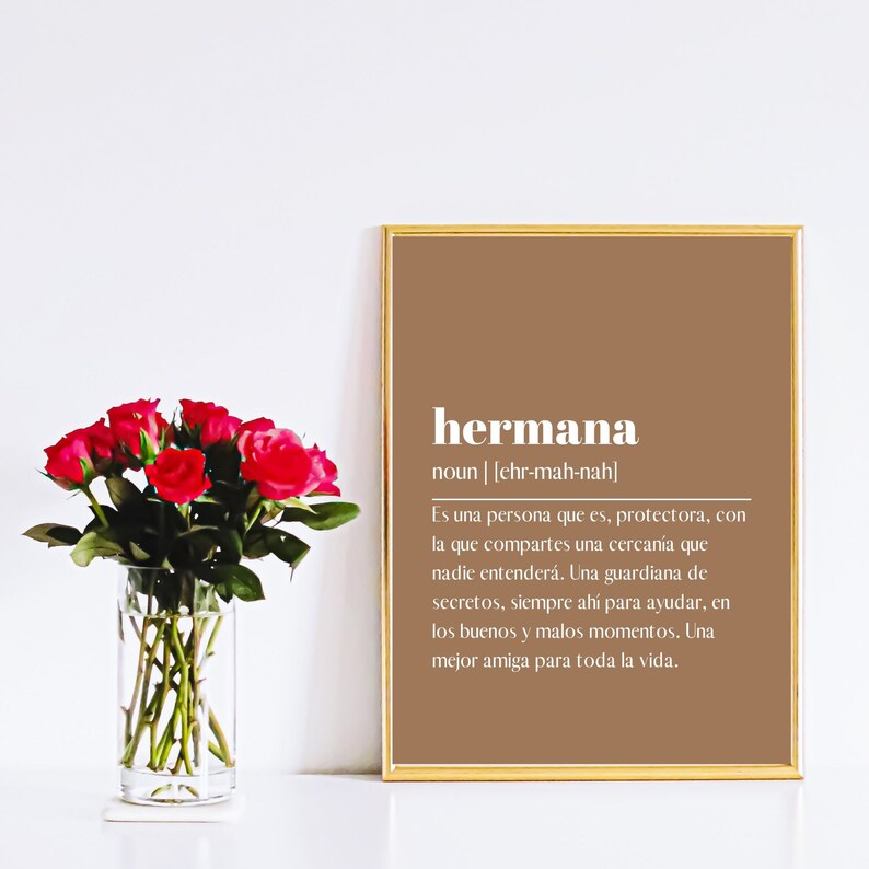 Hermana Definition Printable Art Gift for Sister Mothers Day Gift ...