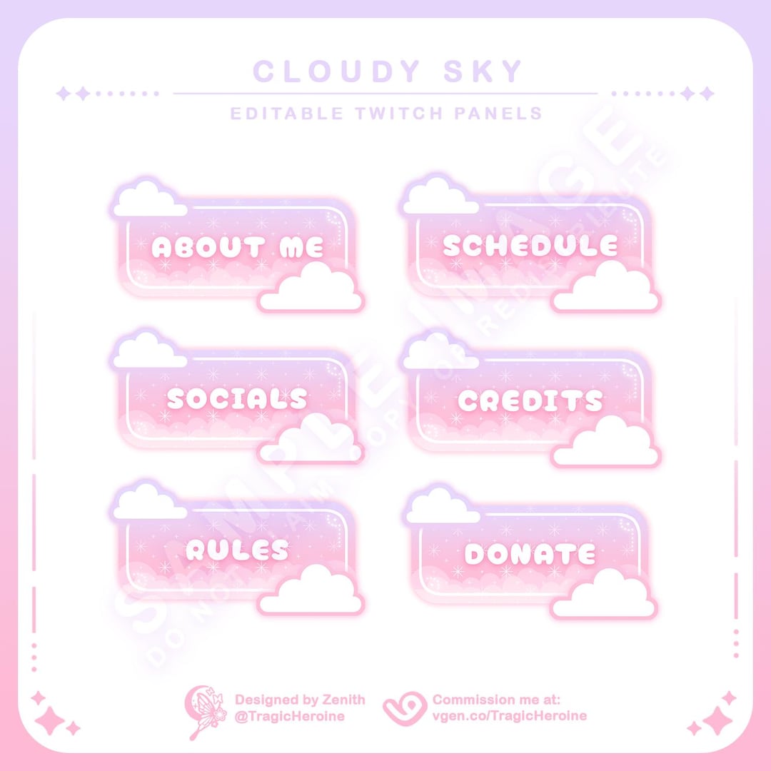 Cute Pastel Pink Cloudy Sky Twitch Panels | Stream Assets | Vtuber ...