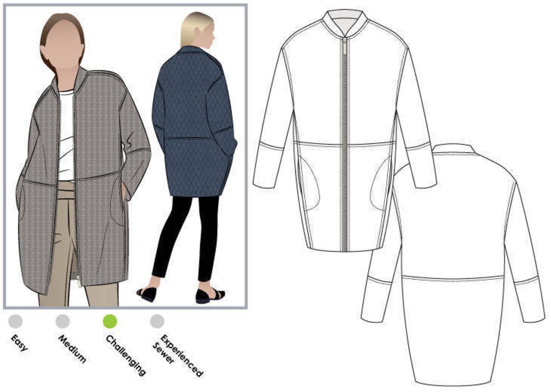 Casey Coat Sizes 22, 24, 26 Women's Coat PDF Sewing Pattern by Style ...