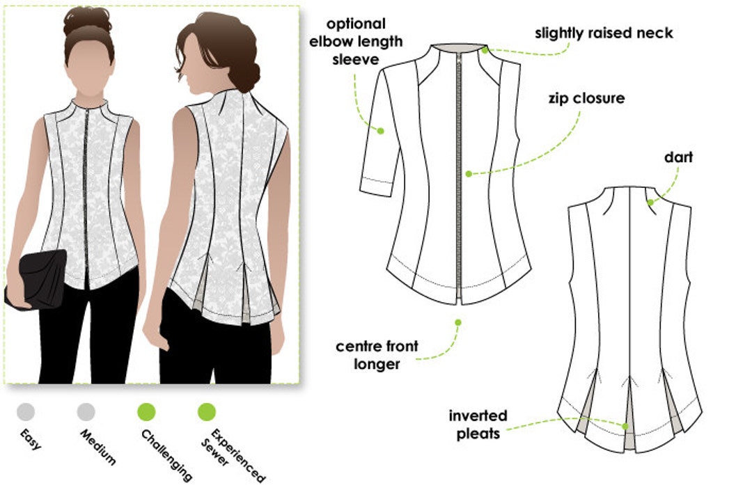 Poppy Zip Front Top Sizes 16, 18 & 20 PDF Downloadable Sewing Pattern ...