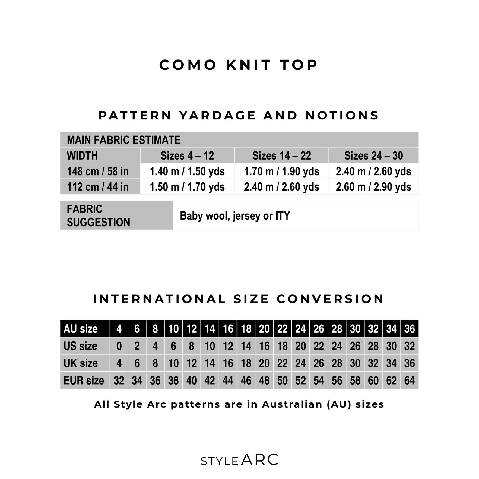 Style Arc | Sizes 4 - 16 | Como Knit Top | PDF Pattern for Printing at ...