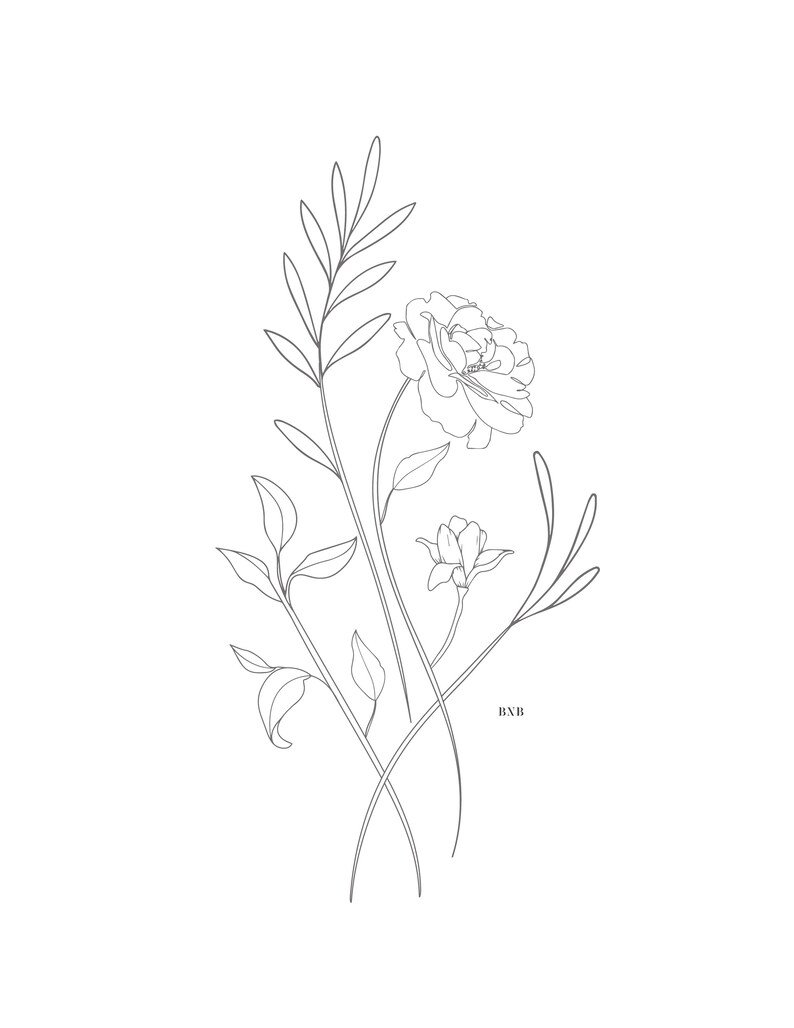 Printable Floral Drawing | Minimalistic Style | Instant Download ...