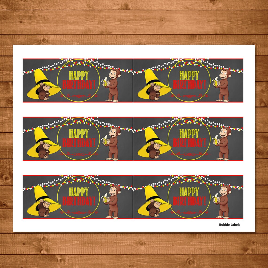 Curious George Bubble Labels Chalkboard Curious George - Etsy