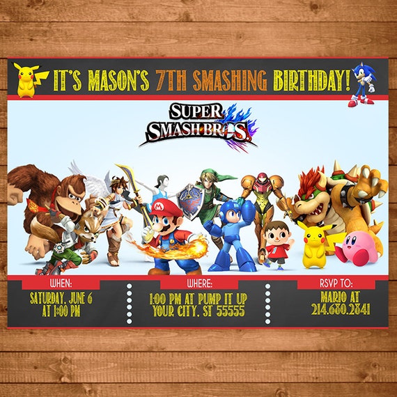 Super Smash Brothers Invitation Super Smash Brothers Invite | Etsy