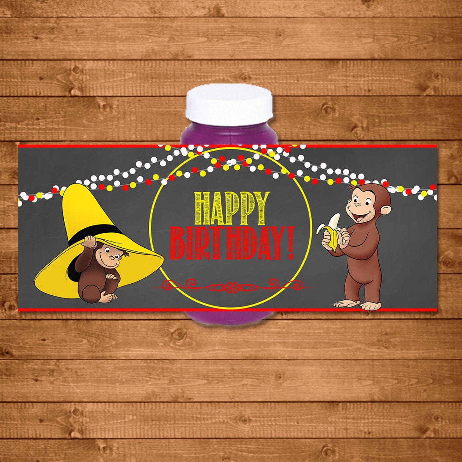 Curious George Bubble Labels Chalkboard Curious George - Etsy