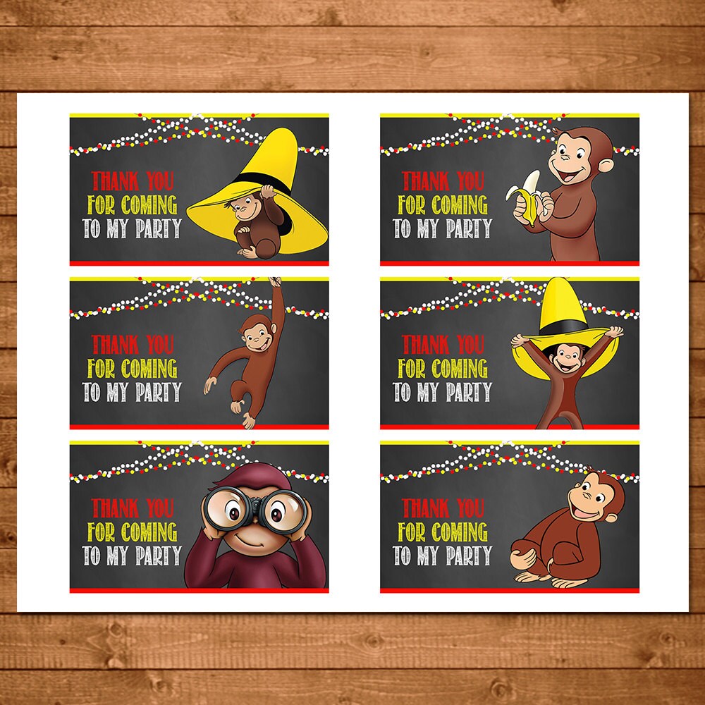 Curious George Party Tags Chalkboard Theme Curious George | Etsy