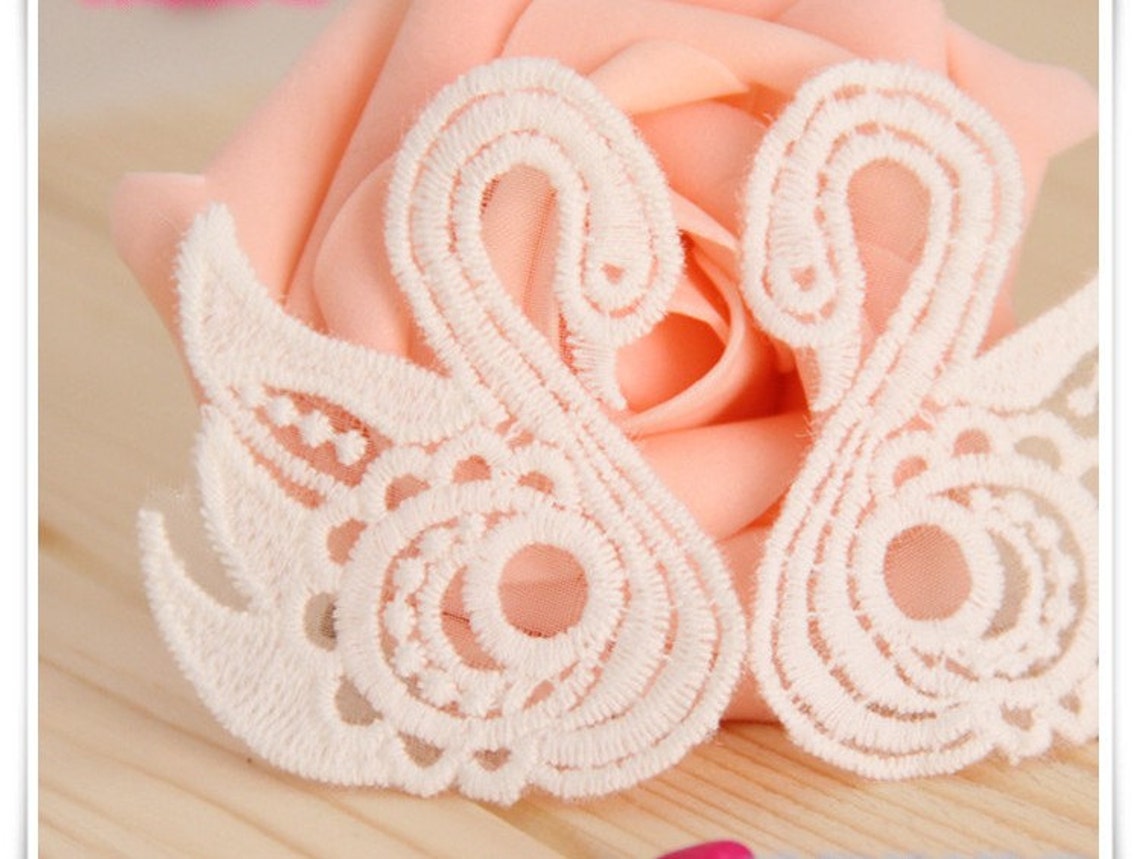 A Pair of Lovely White Swan Applique Lace Applique DIY - Etsy