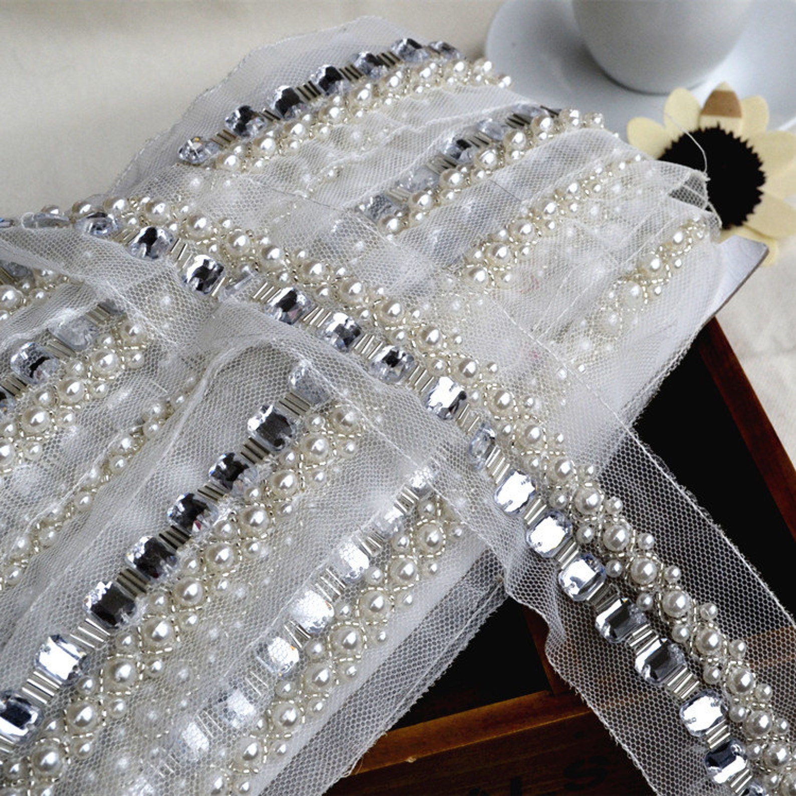 Dress Decorative Beaded Fabric Trim Supplies 4.8cm Width Lace - Etsy