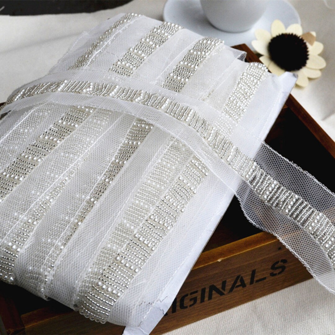 Dress Decorative Beaded Fabric Trim Supplies 4.3cm Width Lace Crafting ...