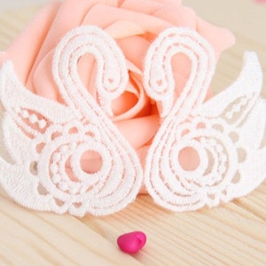 A Pair of Lovely White Swan Applique, Lace Applique, DIY Accessories ...