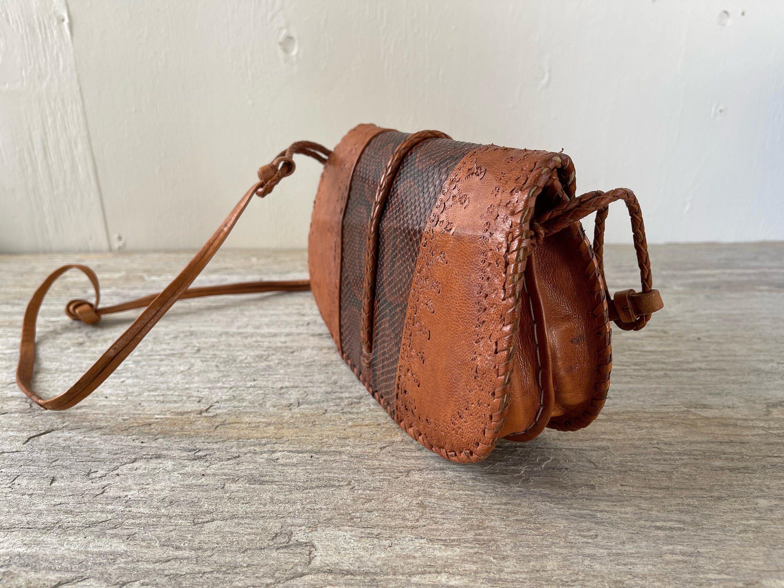 Vintage African Handcrafted Camel and Python Leather Cross Body Purse ...
