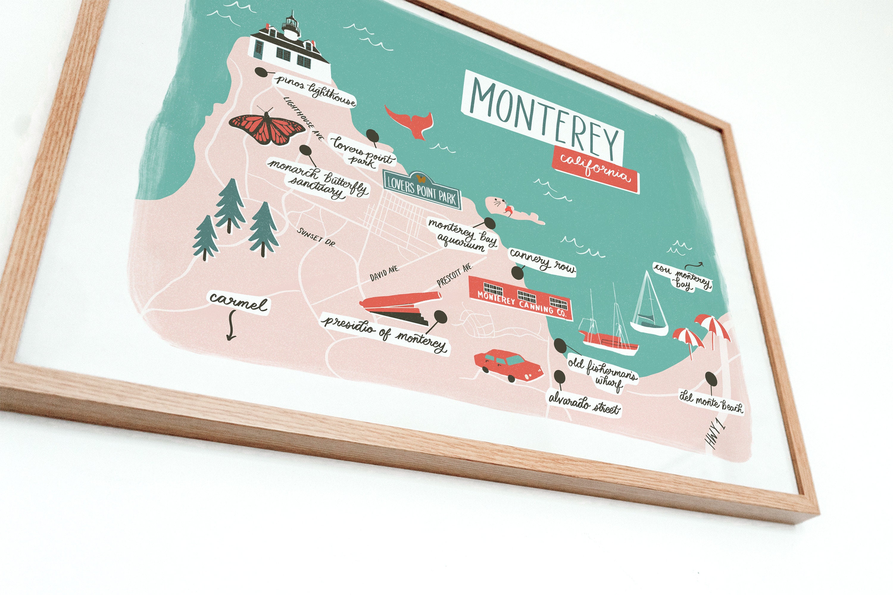 Monterey California Colorful Cute Map Art Print Instant | Etsy