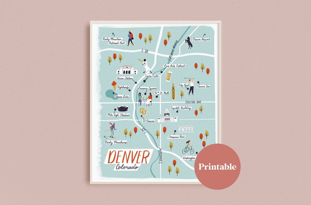 Denver Illustrated Map - Printable - Etsy