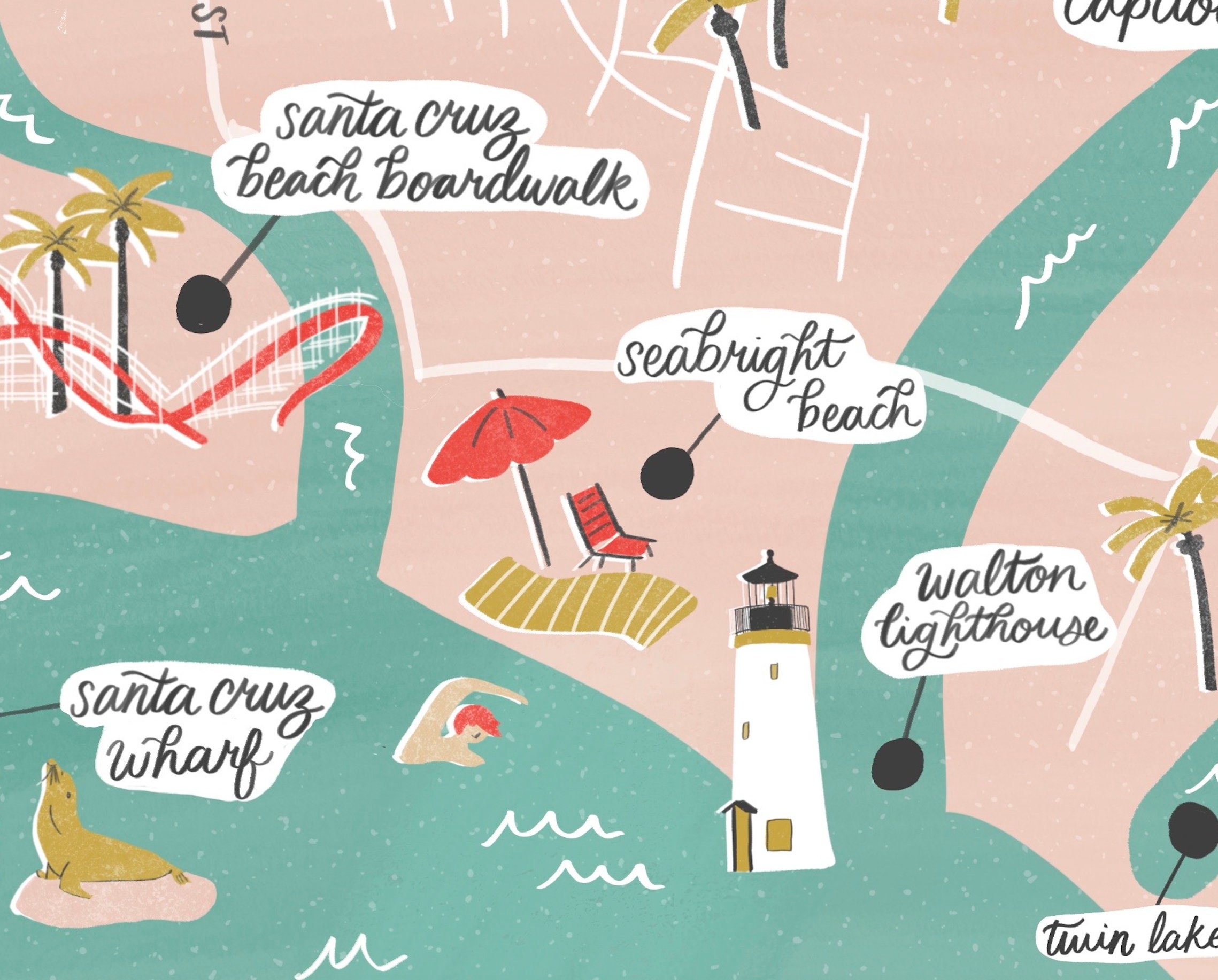 Santa Cruz Map Art Printable - Etsy