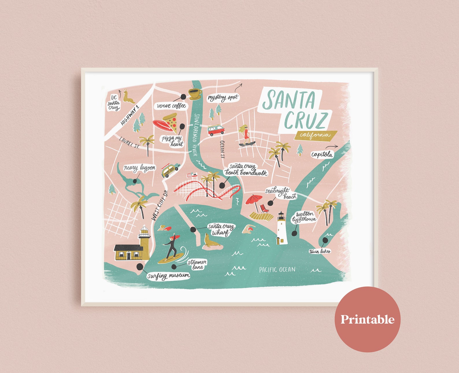 Santa Cruz Map Art- Printable - Etsy