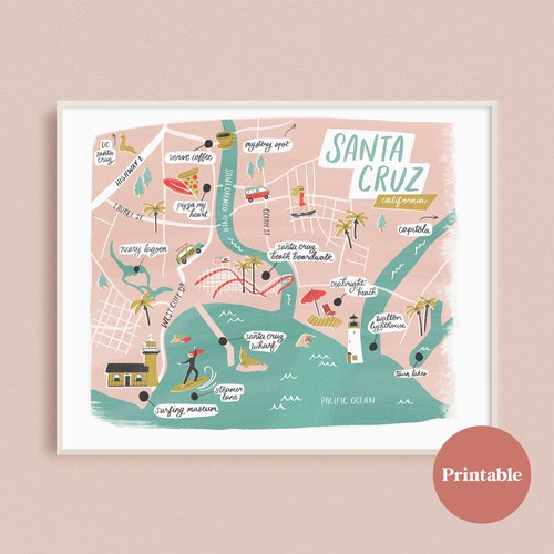 Santa Cruz Surfing Map - Etsy
