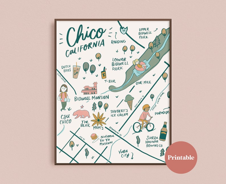 Chico, CA Map Art Print- Instant Digital Download - Etsy