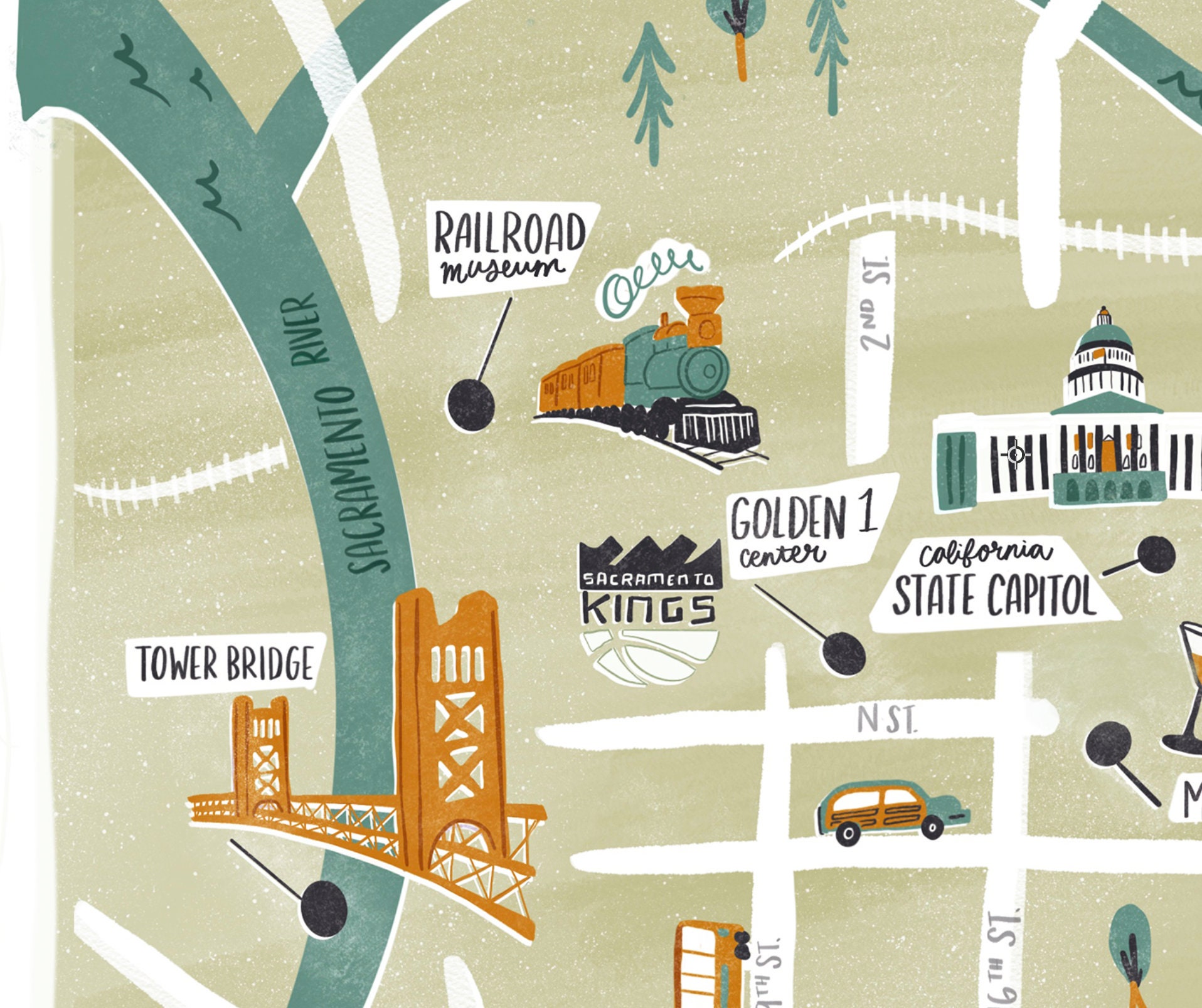 Sacramento Illustrated Map Instant Digital Download | Etsy