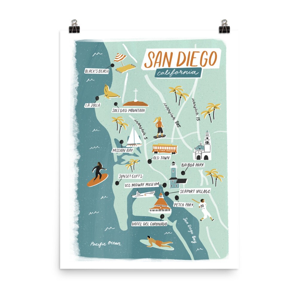 San Diego Illustrated Map - Etsy