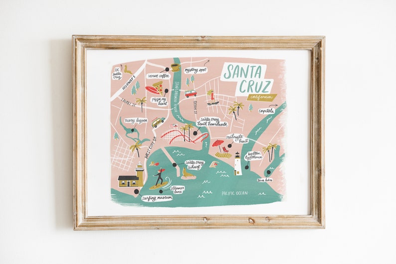 Santa Cruz Map Art- Print - Etsy