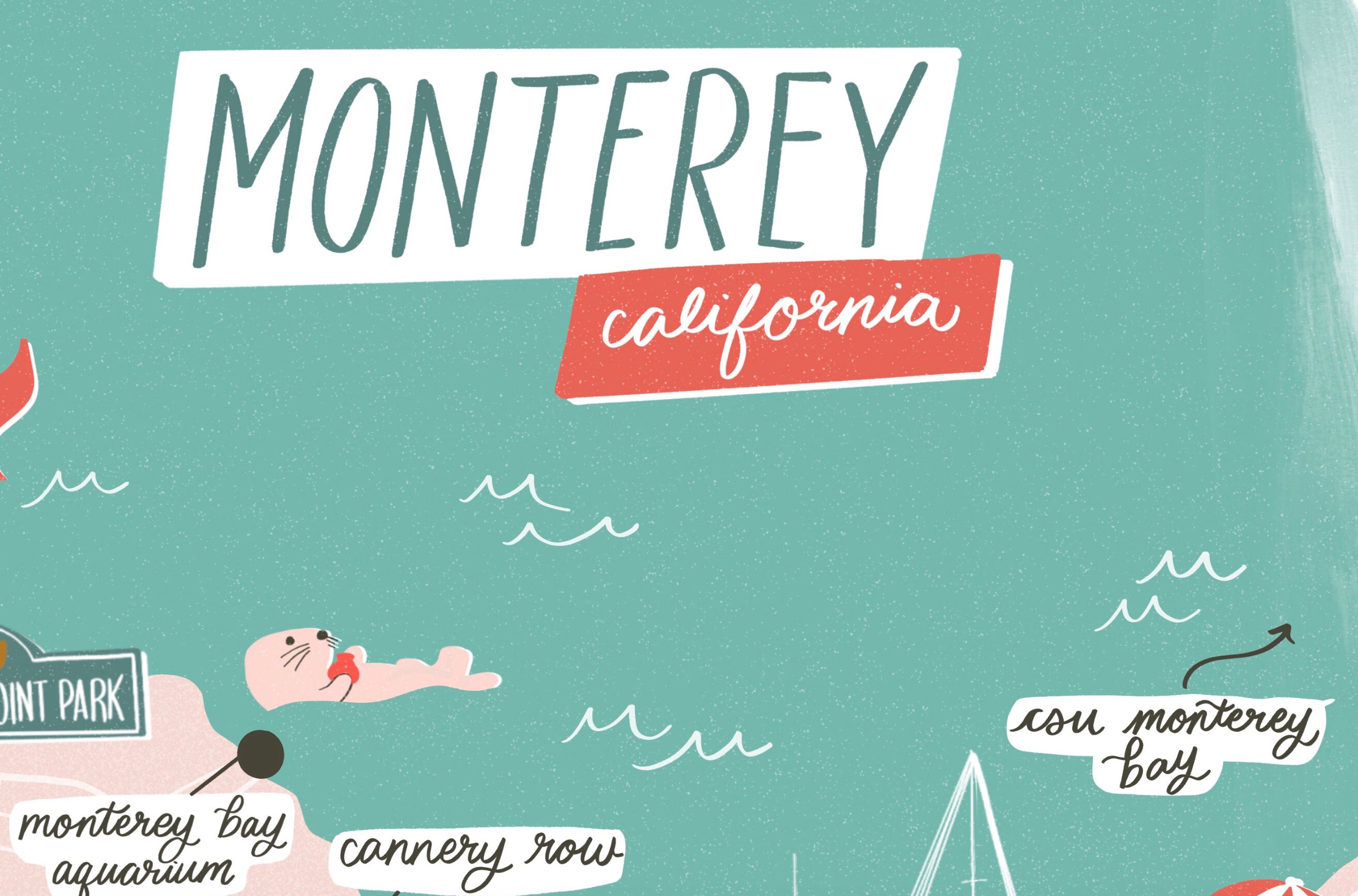 Monterey California Colorful Cute Map Art Print Instant | Etsy