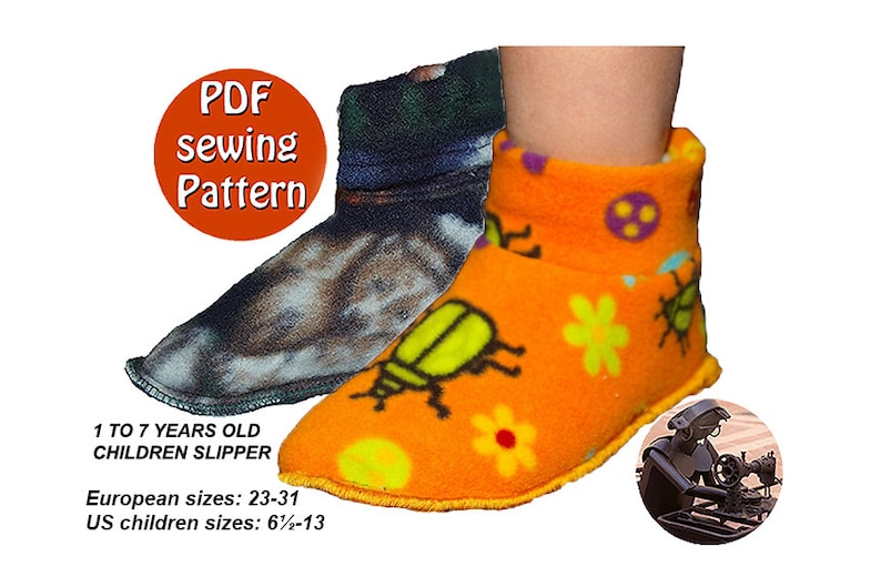 Kid Slipper PDF Pattern, Polar Fleece Slippers for Children, Sizes 61/2 ...