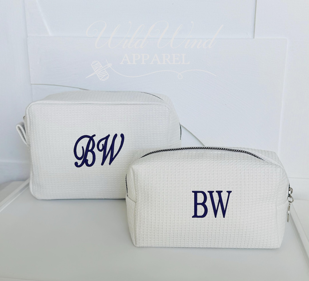 Monogram Waffle Cosmetic Bag, Embroidered Initials Toiletry Bag - Etsy