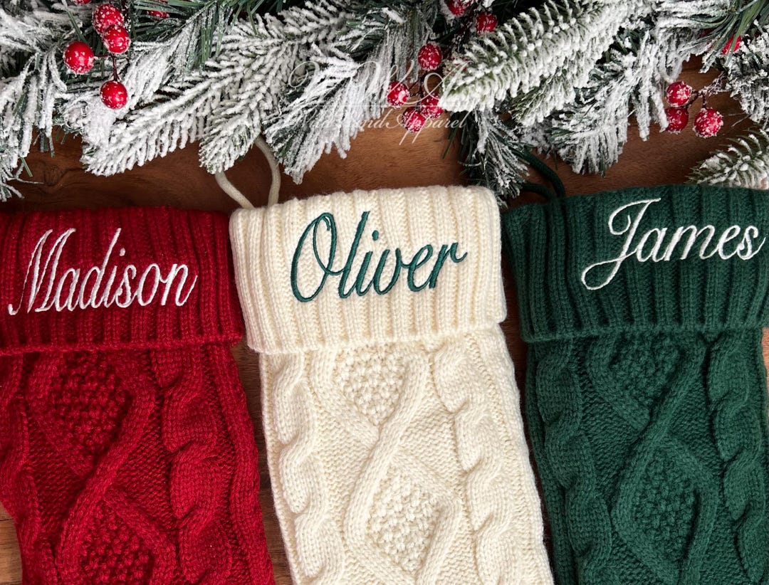 Personalized Embroidered Christmas Stocking, Knit Family Stocking, Name ...