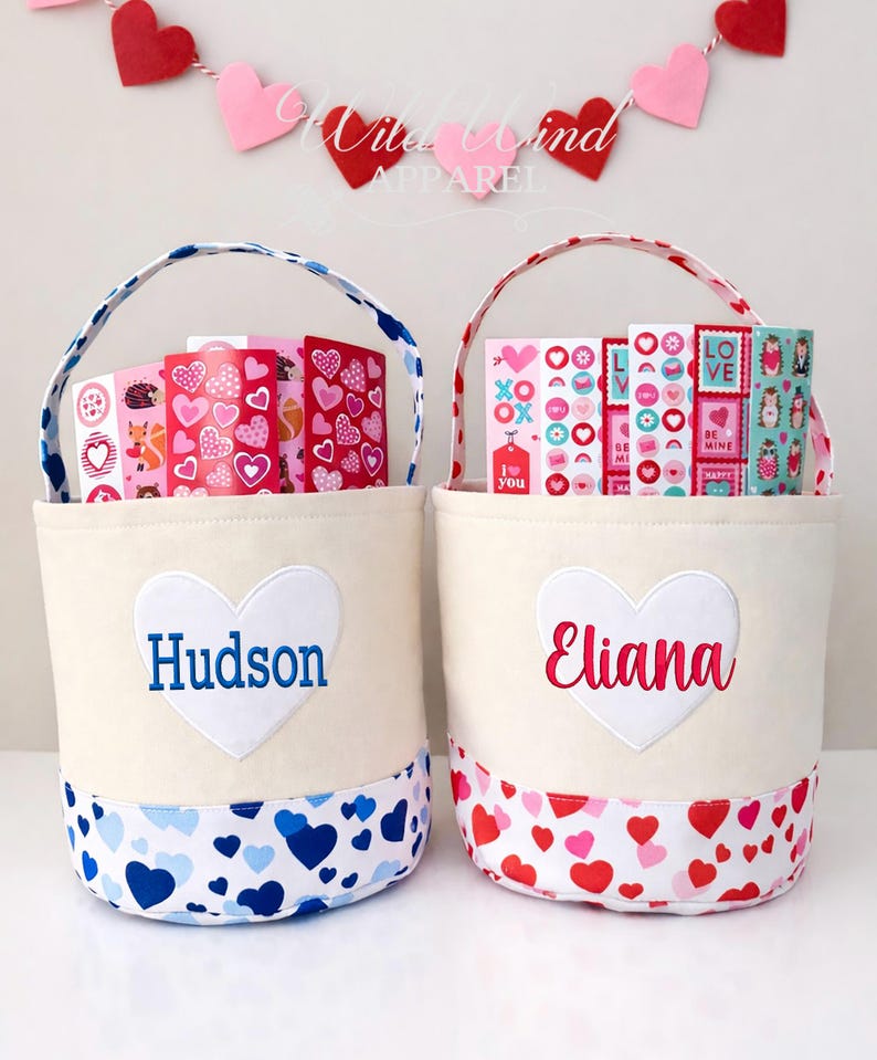 Valentine's Day Kids Basket, Hearts Valentine Bucket, Boys Girls ...