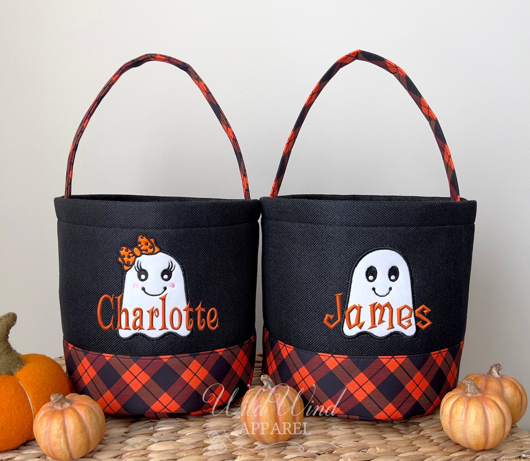 Personalized Halloween Ghost Bucket, Embroidered Trick or Treat Bag - Etsy