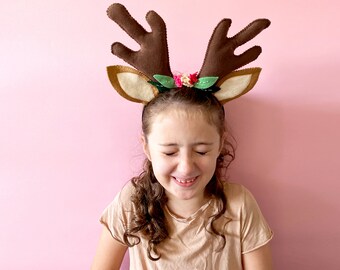 Felt Birthday Crown With Deer, Woodland Christmas Headband for Girl ...