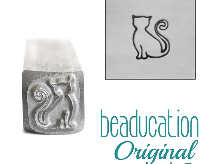 Cat Metal Design Stamp 7.5mm / Sitting Cat Silhouette - Beaducation ...