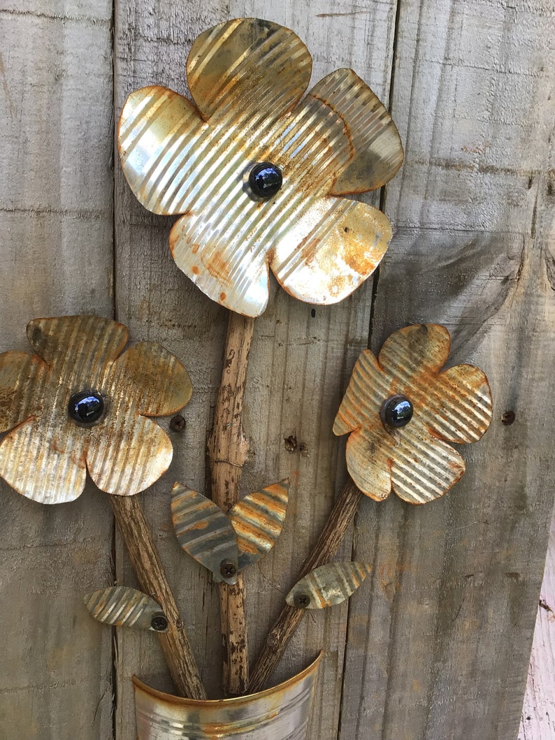 Rustic Rusty Flowers 3D Wall Garden Art Unique Unusual - Etsy
