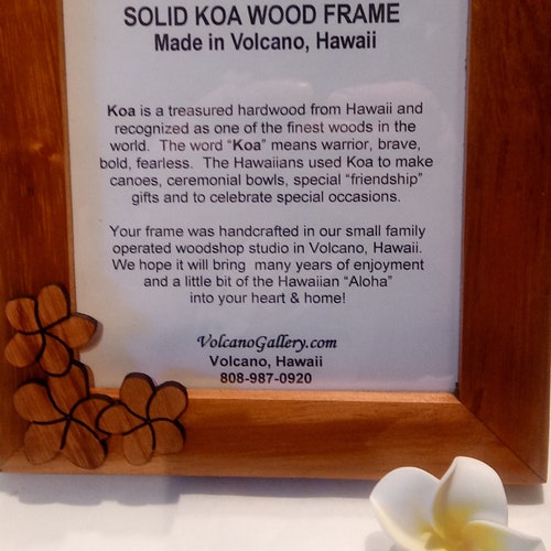 Solid Koa Wood Frame With Plumeria Accent Handmade in Hawaii - Etsy