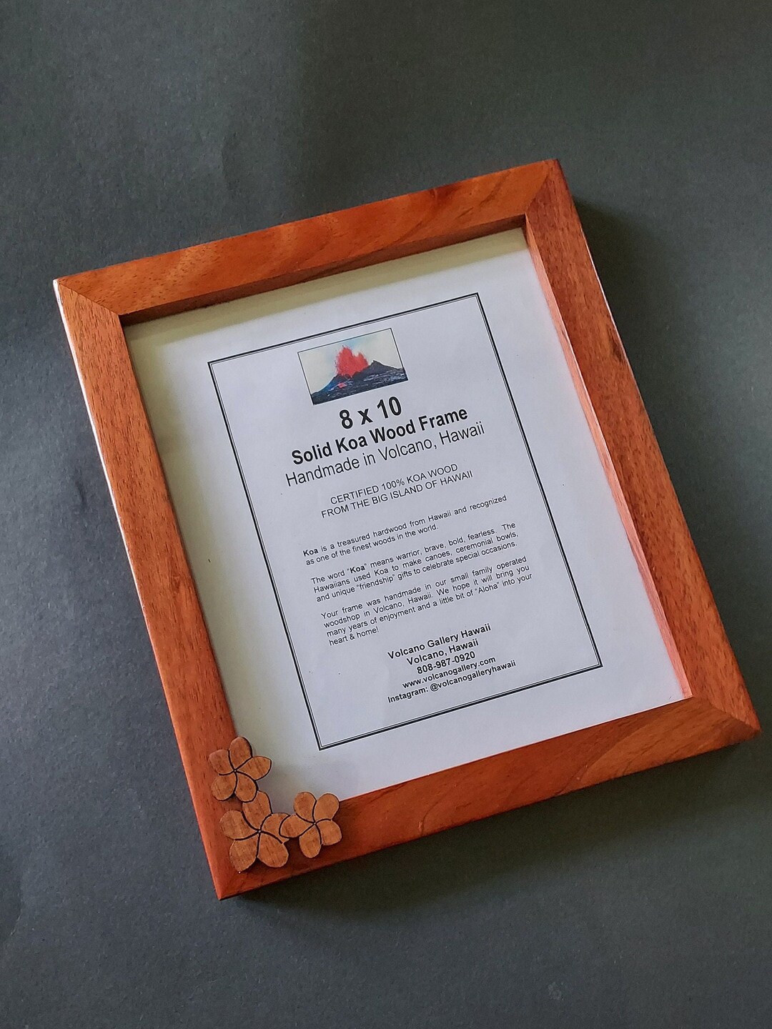 Hawaiian Frame With PLUMERIA Flower Accent - 8x10 Solid Koa Wood ...