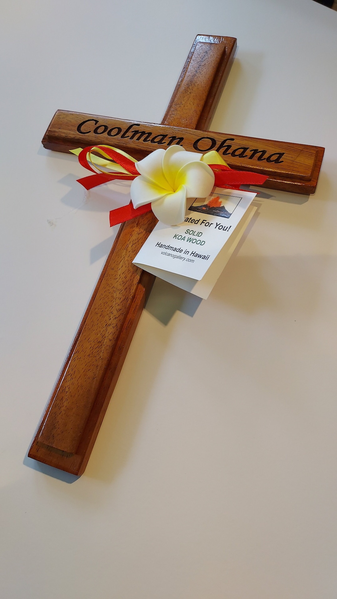 Personalized Large 12" Koa Wood Wall Cross - Engraved With Family Name ...