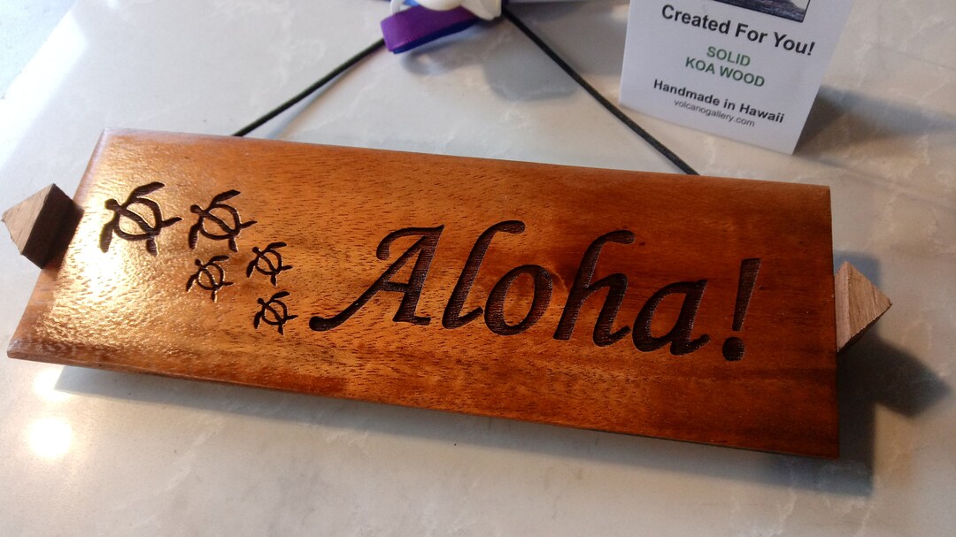 Hawaiian Koa Wood "aloha" Sign With Honu ( Good Luck) Turtles ...