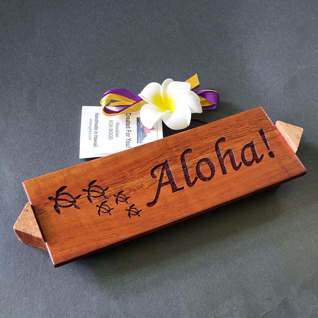 Hawaiian Koa Wood "aloha" Sign With Honu ( Good Luck) Turtles ...