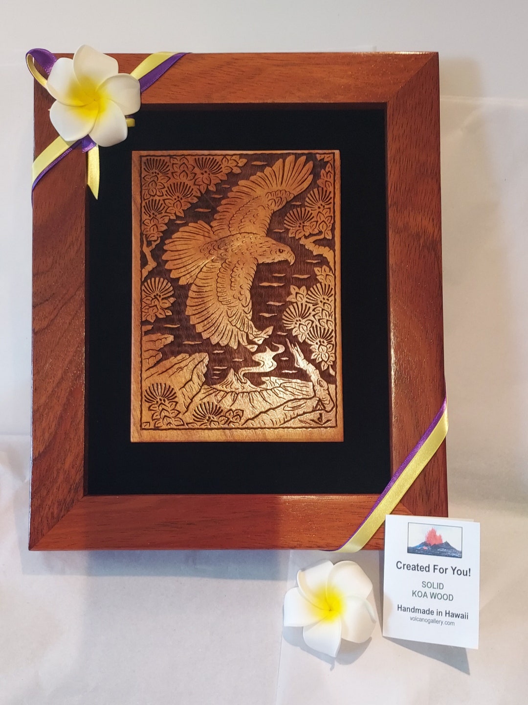 Hawaiian Hawk Wall Art Engraved Plaque in 8x10 Solid Koa Wood Frame ...