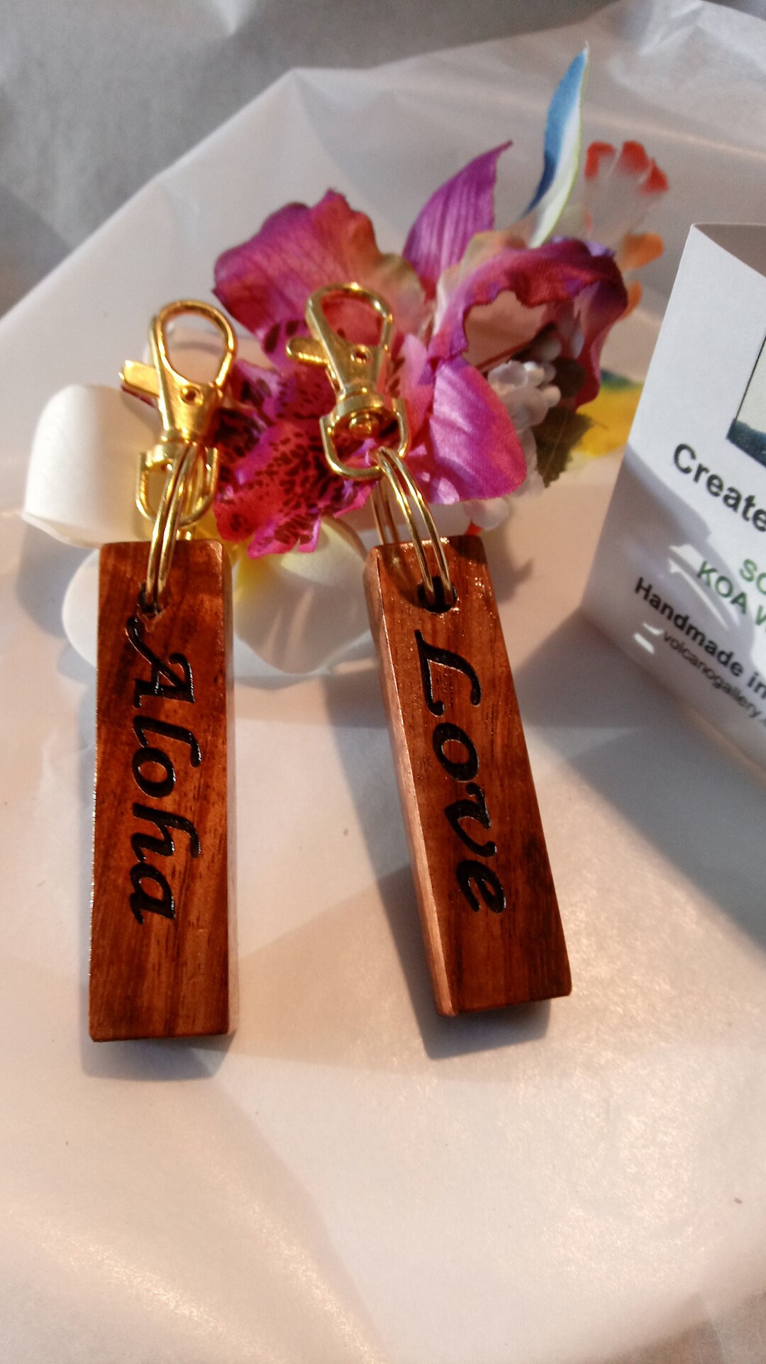 Set of TWO Matching Solid Koa Wood Key Chains ( Love & Aloha ...