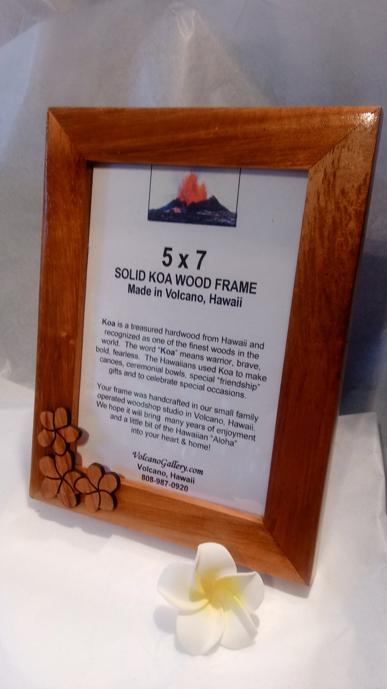Solid Koa Wood Frame With Plumeria Accent Handmade in Hawaii - Etsy